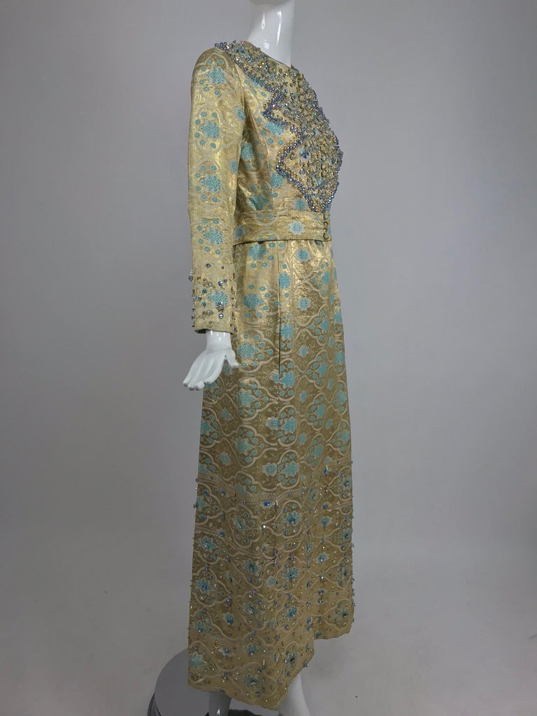 Tina Leser Original Beaded Gold Metallic Brocade Maxi Dress 1960s For ...