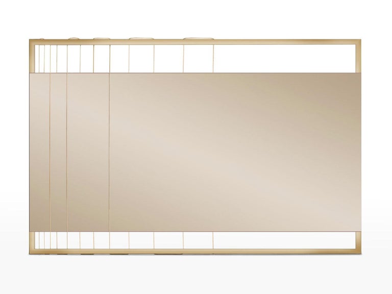 Tinted Contemporary Mirror on a Gold Metal Frame with Brass Wire For ...
