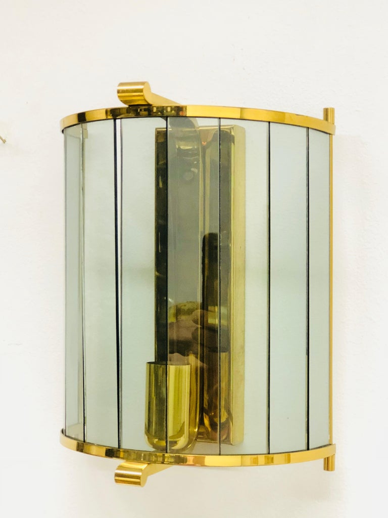 Tinted Glass Panes Wall Sconce Lamp Brass Vintage, German, 1960s For ...