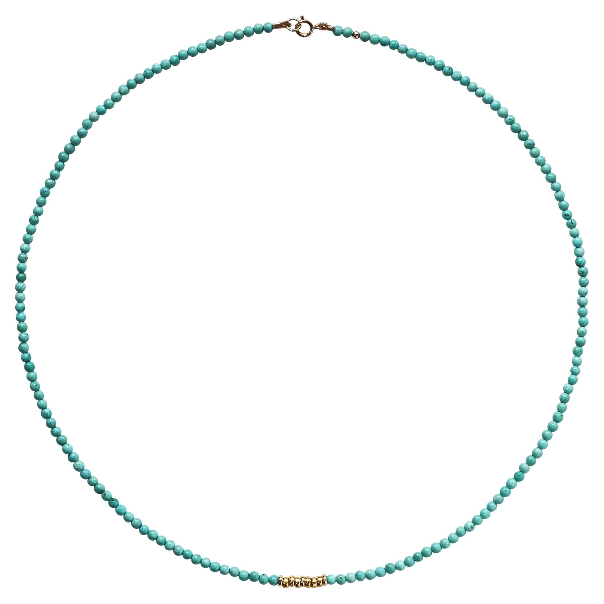 Tiny Natural Sleeping Beauty Turquoise 3mm Bead Necklace with 18K Gold ...