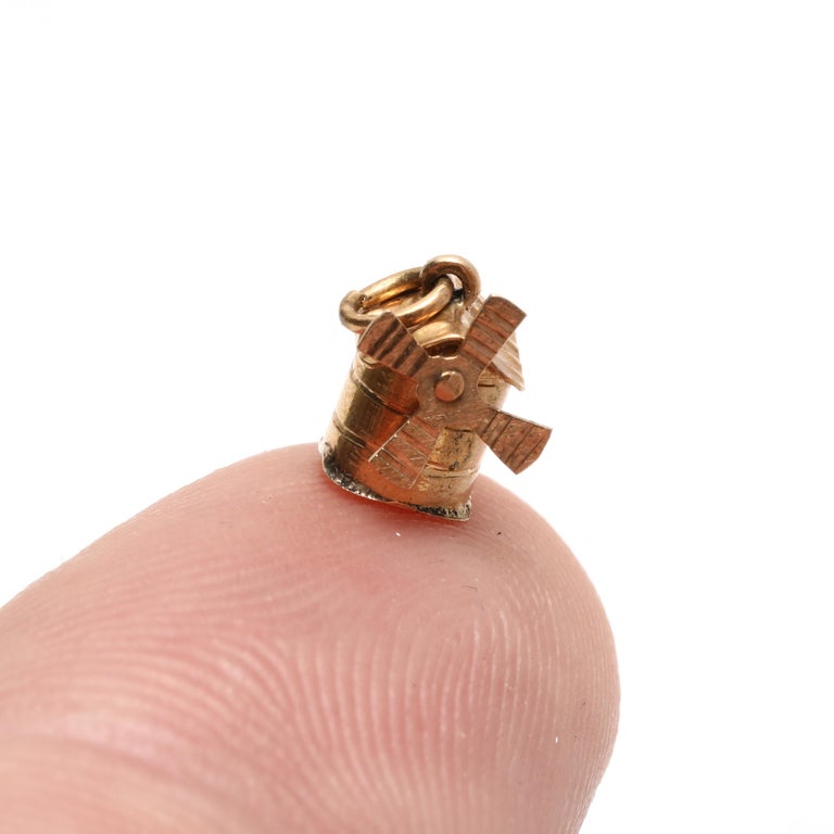 Tiny Windmill Charm, 14K Yellow Gold, Small Gold Charm For Sale at 1stDibs