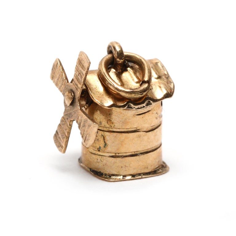 Tiny Windmill Charm, 14K Yellow Gold, Small Gold Charm For Sale at 1stDibs