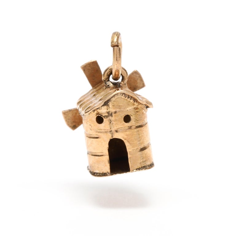 Tiny Windmill Charm, 14K Yellow Gold, Small Gold Charm For Sale at 1stDibs