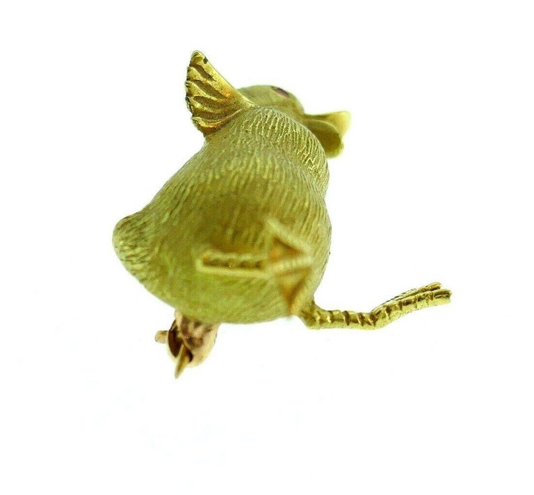 Tishman and Lipp Vintage 18 Karat Yellow Gold Ruby Baby Duck Pin at 1stDibs