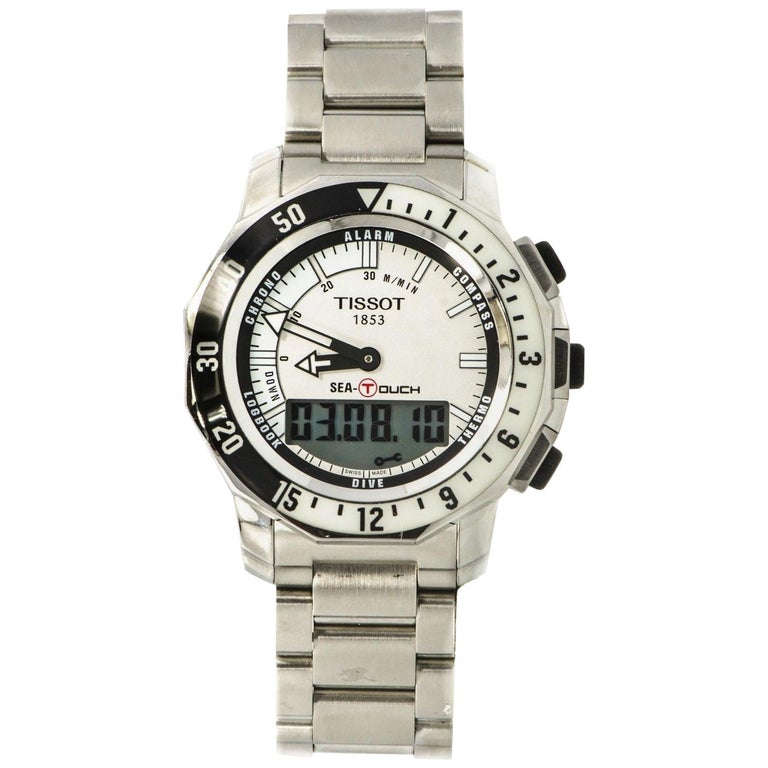 Tissot T026420A Stainless Steel White Dial Alarm Compass Digital Men's ...