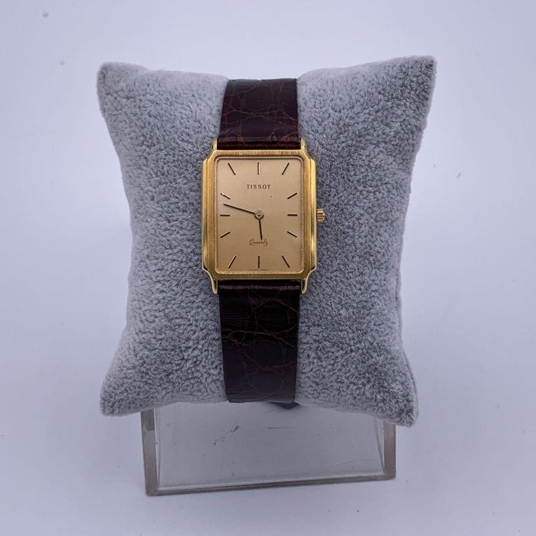 Tissot Vintage 18K Gold Rectangle Quartz Wrist Watch Leather Strap For ...