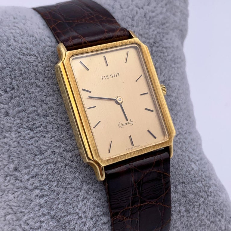 Tissot Vintage 18K Gold Rectangle Quartz Wrist Watch Leather Strap For ...