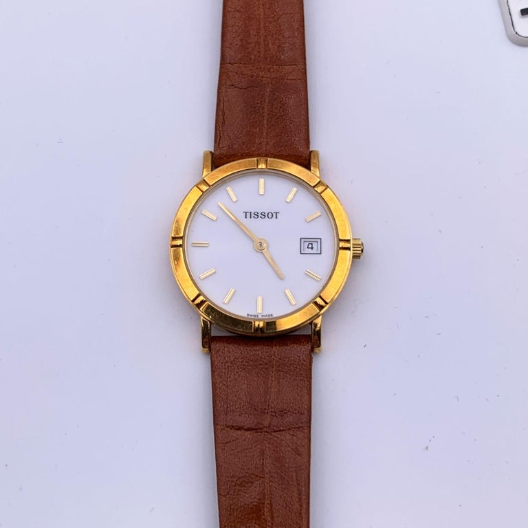 Tissot Vintage 18K Gold Women Quartz Wrist Watch Leather Strap For Sale ...