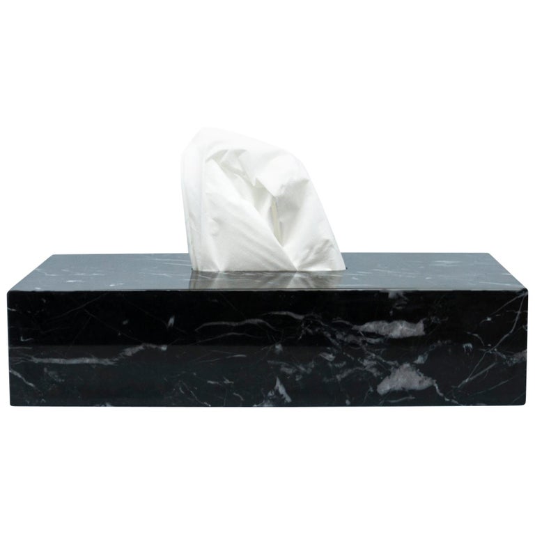 Handmade Rectangular Tissues Cover Box in Black Marquina Marble For ...