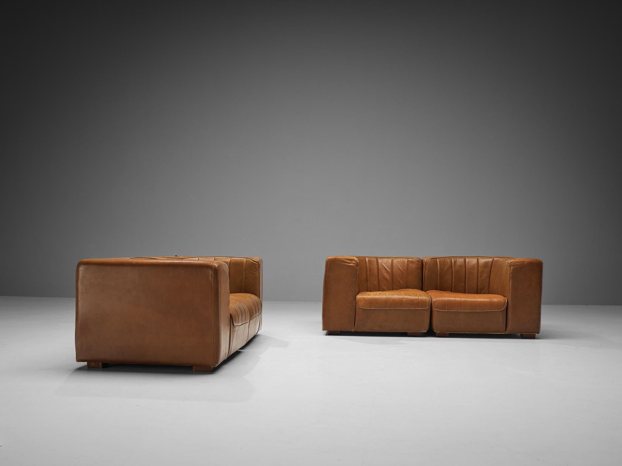 Tito Agnoli for Arflex Pair of Two Seater Sofas in Cognac Leather For ...