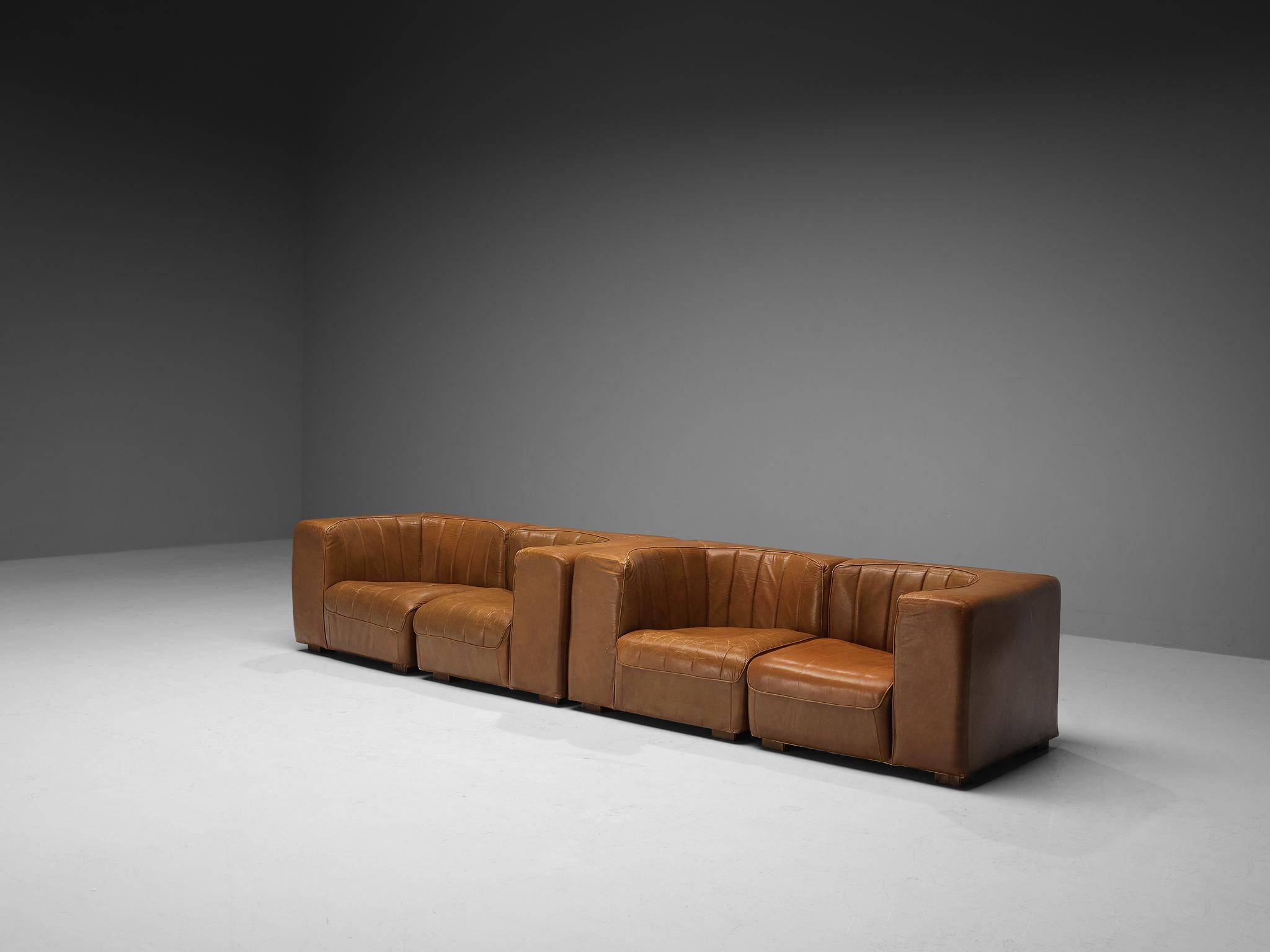 Tito Agnoli for Arflex Pair of Two Seater Sofas in Cognac Leather For ...