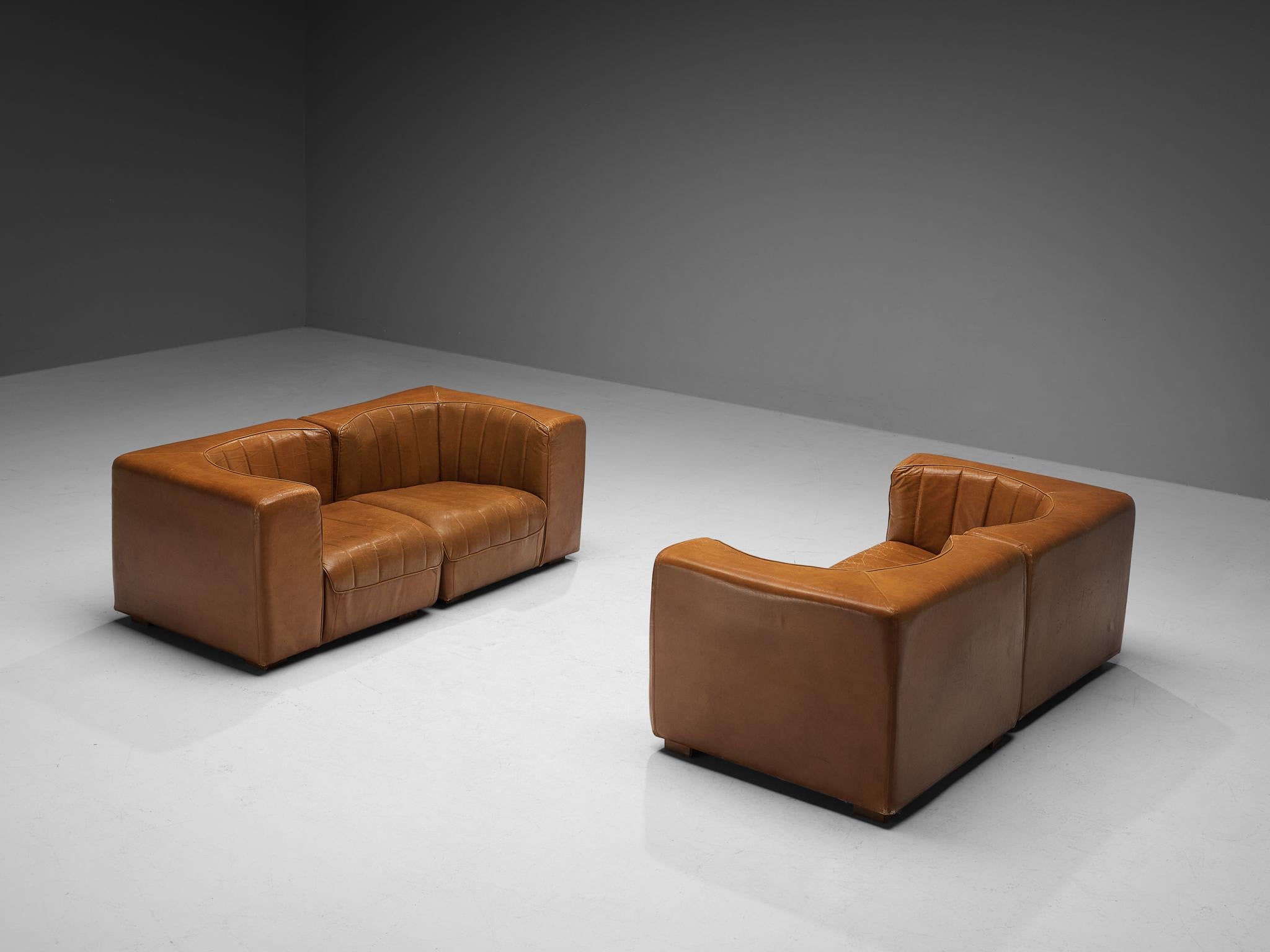 Tito Agnoli for Arflex Pair of Two Seater Sofas in Cognac Leather For ...
