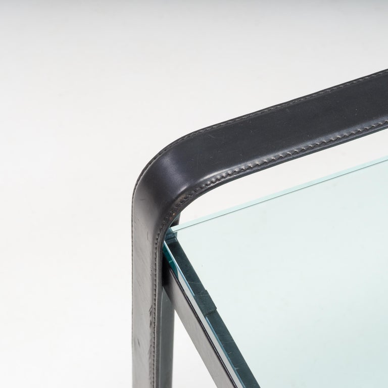 Tito Agnoli for Matteo Grassi Black Leather and Glass Side Tables, Set of 2, 1970s For Sale at ...