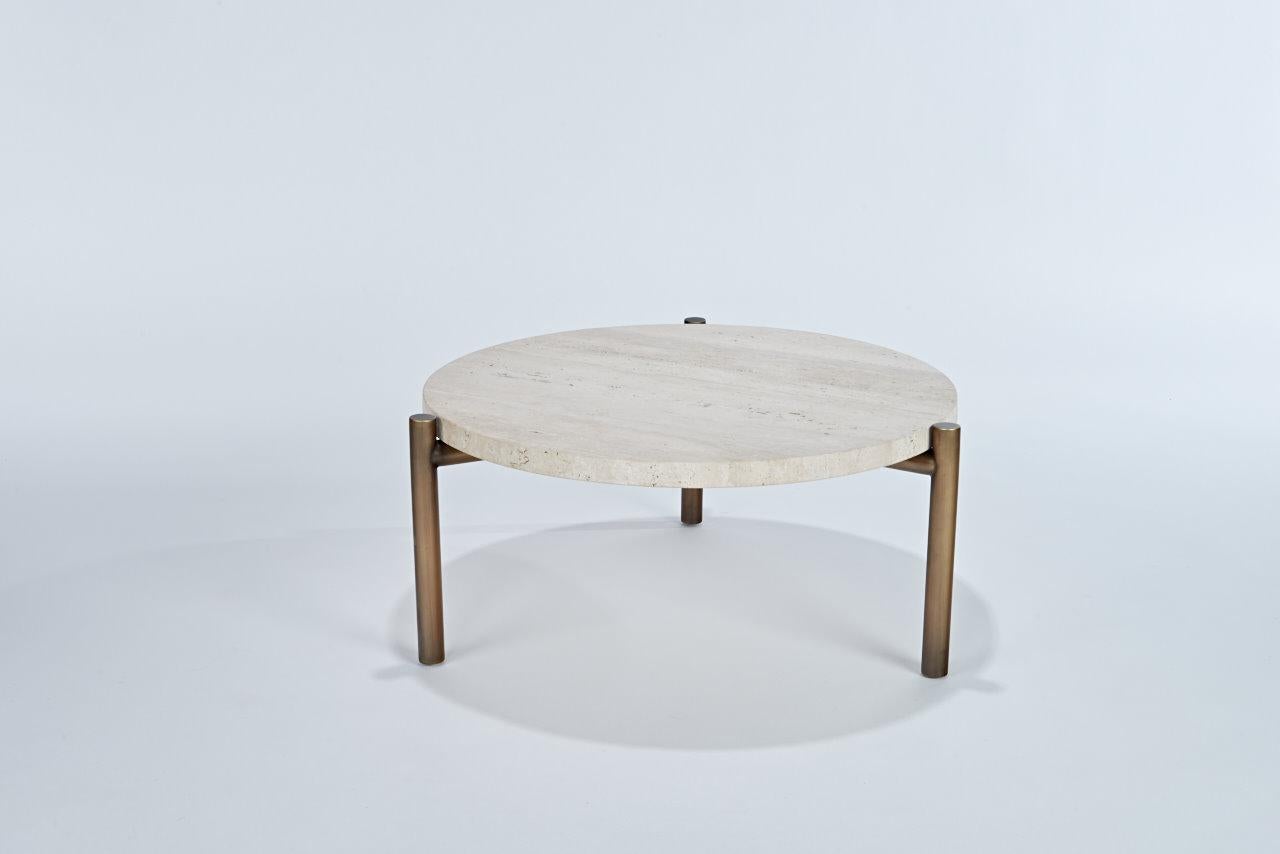 Tivoli Side Table Round 3 Legs Brass or Bronze Plated and Travertine ...