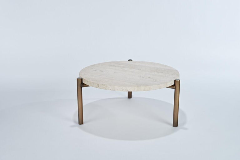 Tivoli Side Table Round 3 Legs Brass or Bronze Plated and Travertine ...