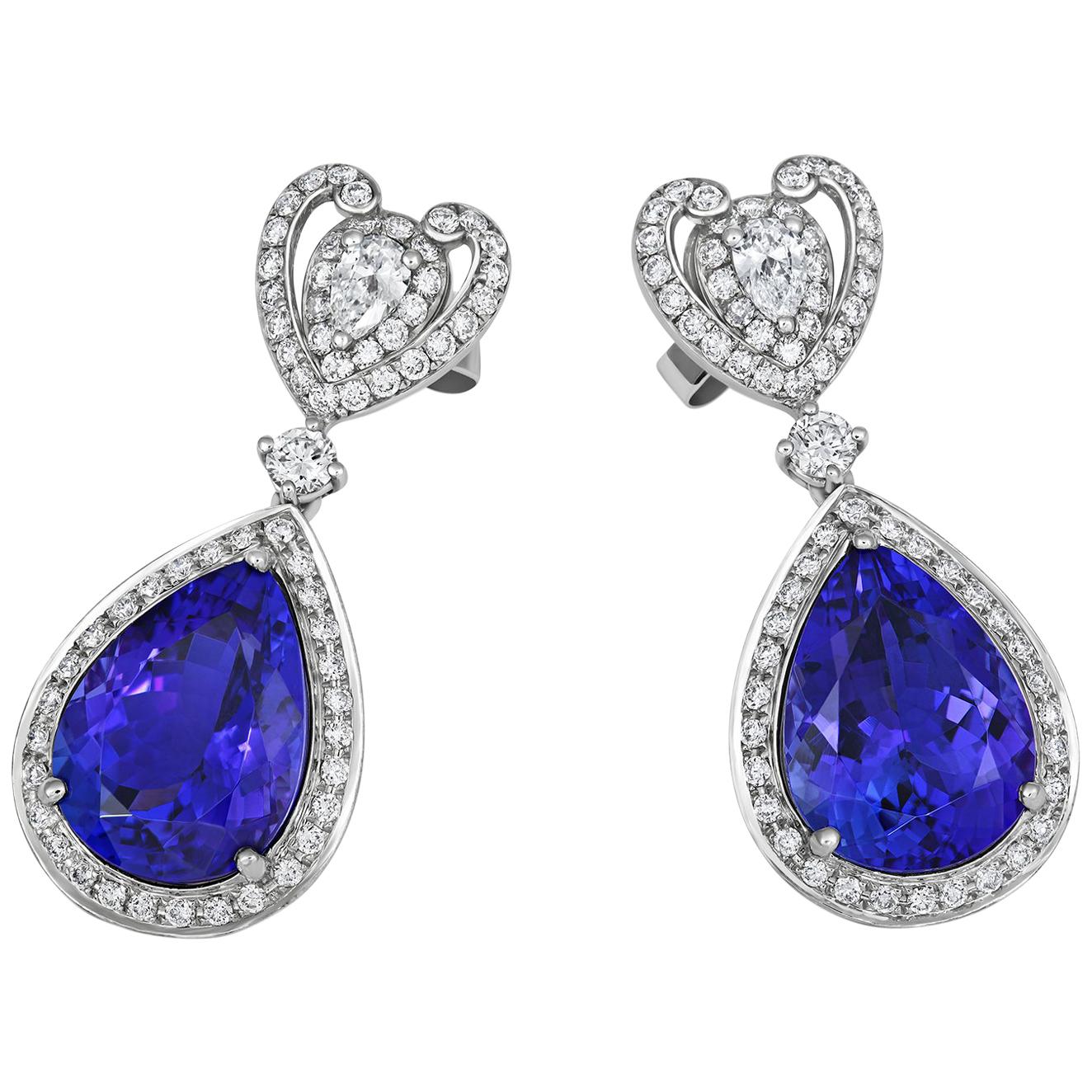 Tivon 18 Carat White Gold AAAA Pear-Cut Hanging Tanzanite and Diamond ...