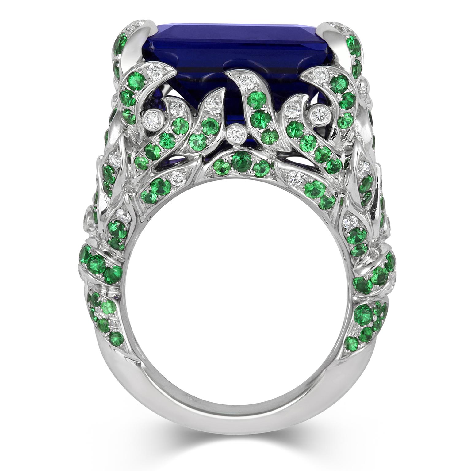 Tivon 18 Carat White Gold AAAA+ Tanzanite, Tsavorite and Diamond ...