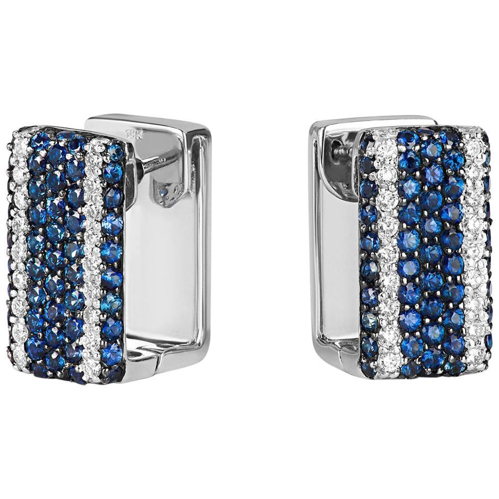 Tivon 18 Carat White Gold Diamond and Blue Sapphire Pave Set Clip ...