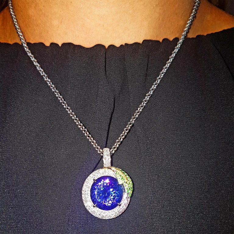 Tivon 18 Carat White and Yellow Gold AAAA Tanzanite, Tsavorite and ...