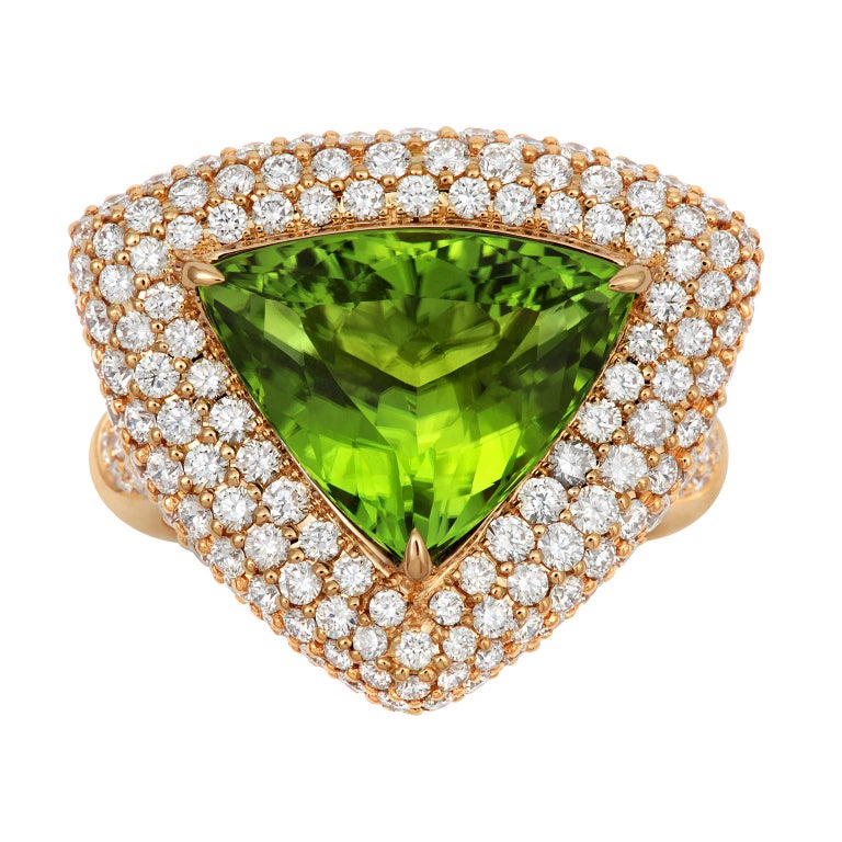 Tivon 18 Carat Yellow Gold Peridot and Fine Diamond Cocktail Ring For ...