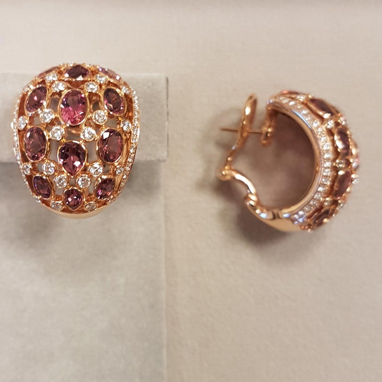 Tivon 18ct Rose Gold Pink Tourmaline and Diamond large pin and clip ...