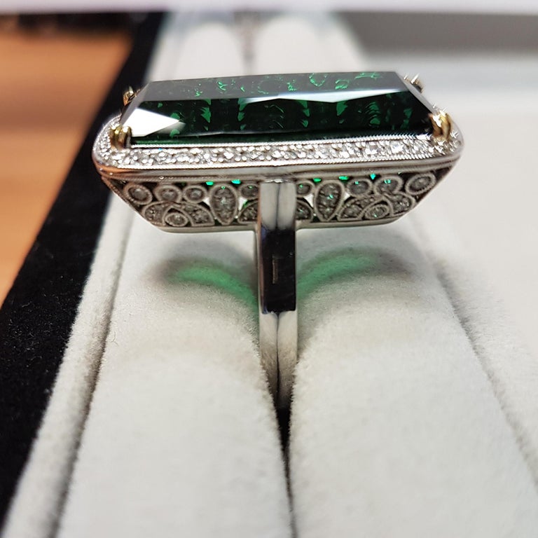 Tivon 18ct White Gold large Cushion cut Green Tourmaline and Diamond ...