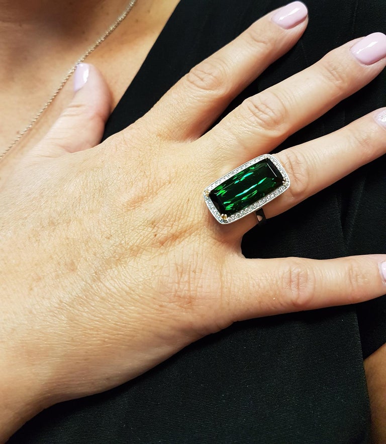 Tivon 18ct White Gold large Cushion cut Green Tourmaline and Diamond ...