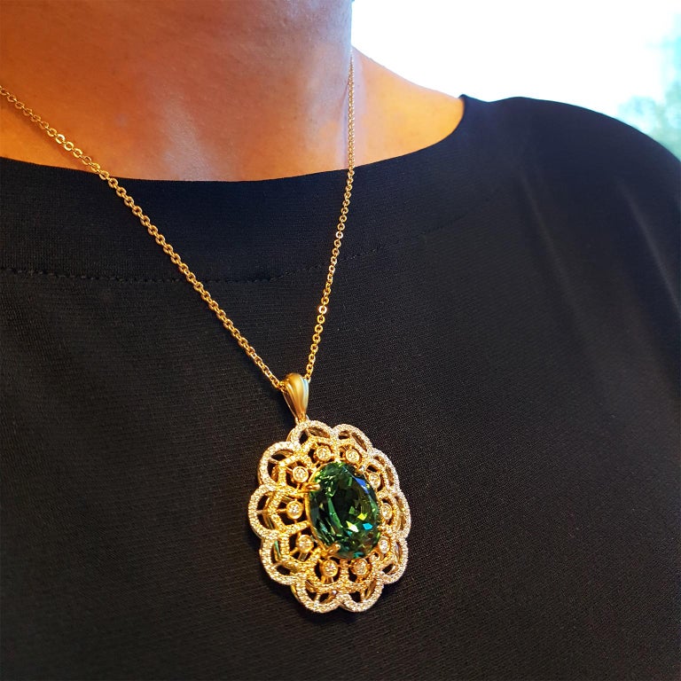 Tivon 18ct White and Yellow Gold large lush Green Tourmaline and ... Tivon 18ct White and Yellow Gold large lush Green Tourmaline and ...