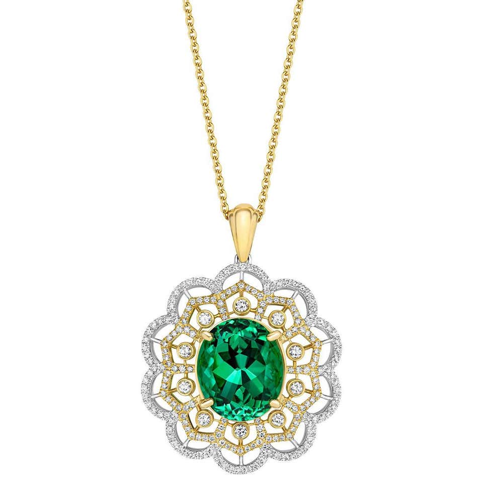 Tivon 18ct White and Yellow Gold large lush Green Tourmaline and ... Tivon 18ct White and Yellow Gold large lush Green Tourmaline and ...