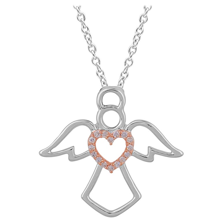 TJD 0.05 Carat Round Diamond 14 Karat White Gold Designer Angel Heart ...