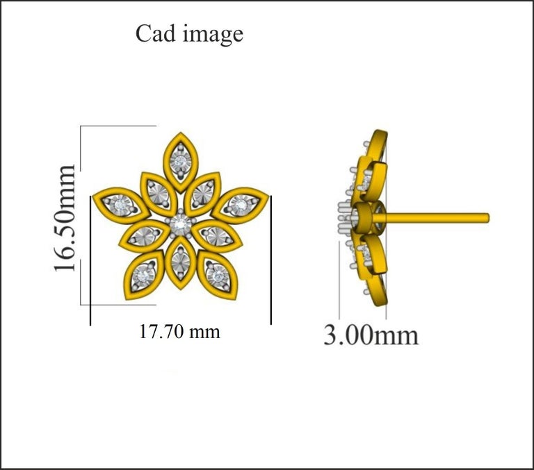 TJD 0.07Carat Round Diamond 14 Karat Yellow Gold Designer Fashion Stud ...