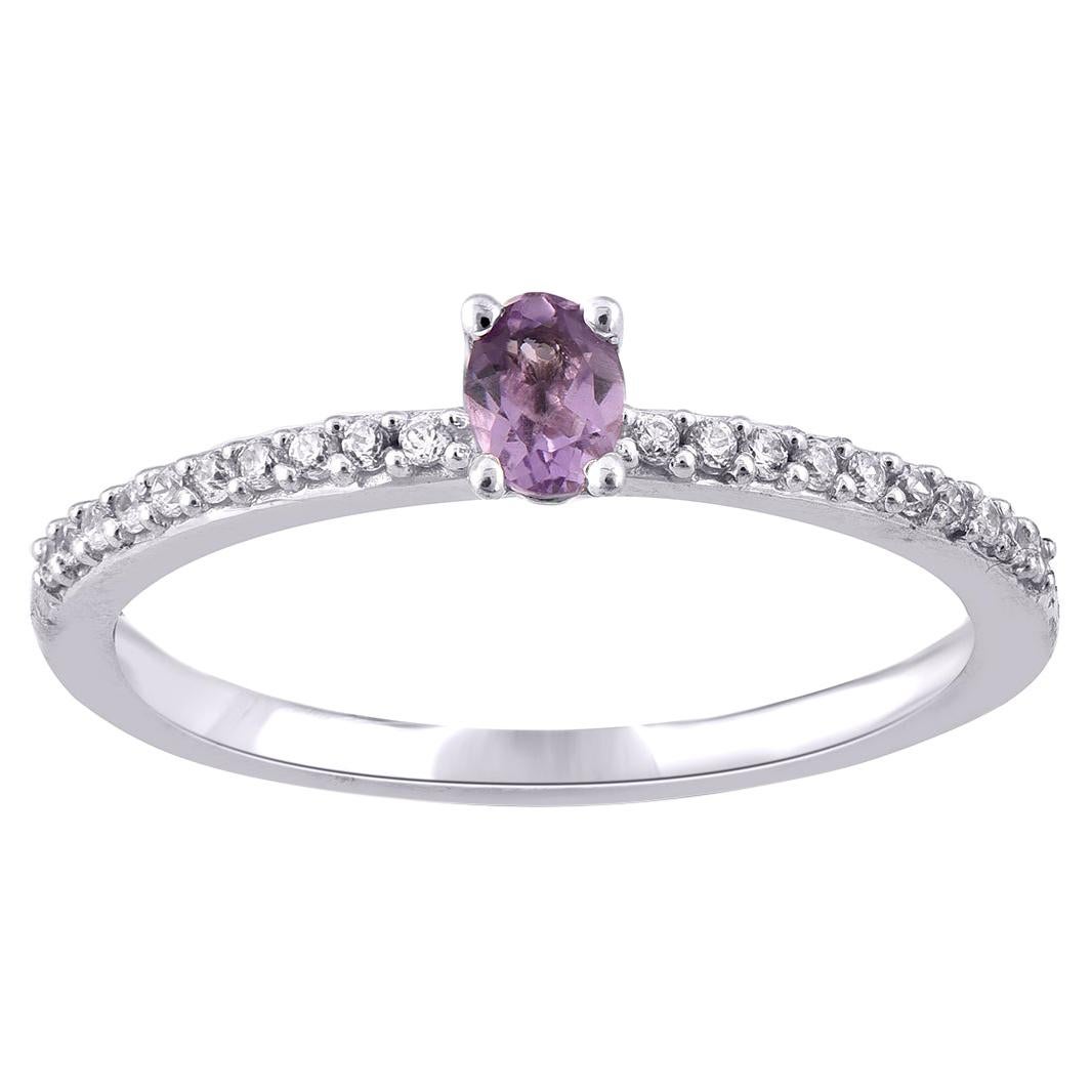 1 Carat 14 Karat White Gold Round Amethyst Vine Style Engagement Ring ...