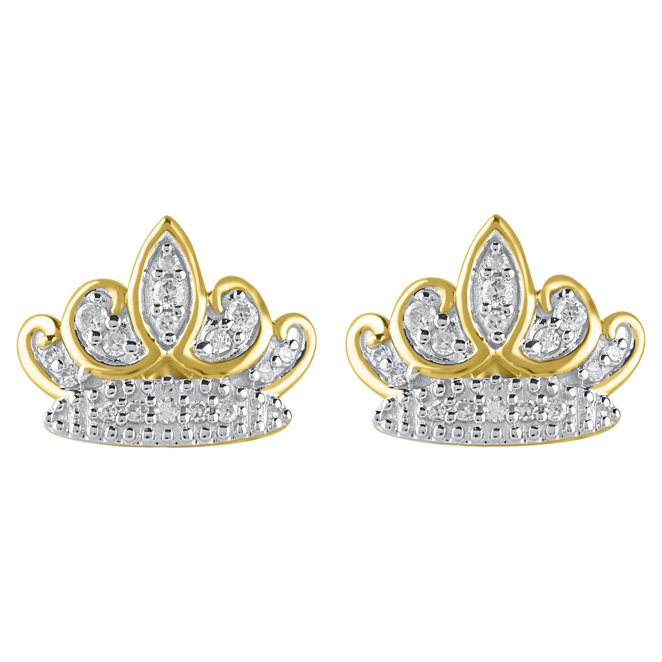 TJD 0.10 Carat Natural Round Diamond 14 Karat Yellow Gold Crown stud ...