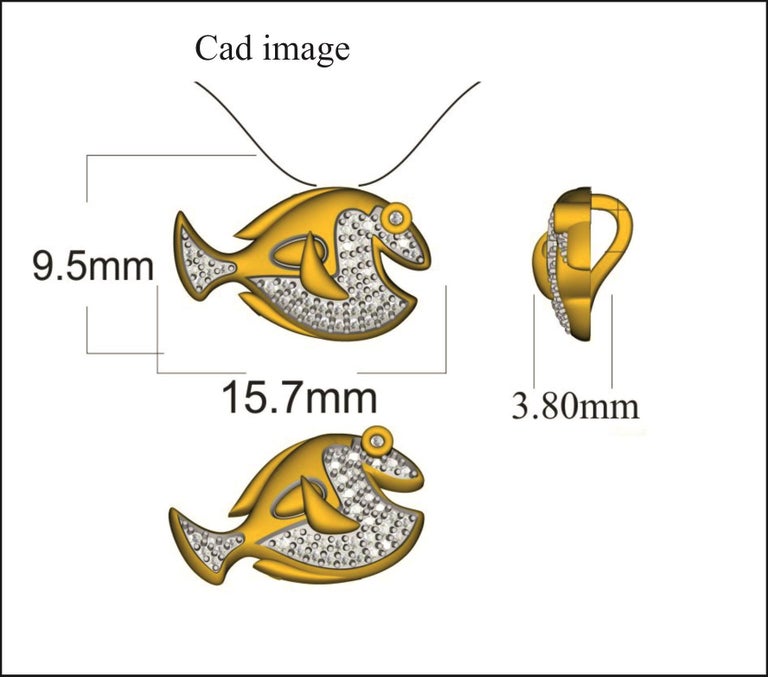 TJD 0.12 Carat Round Diamond 14 Karat Yellow Gold Smiling Fish Fashion ...