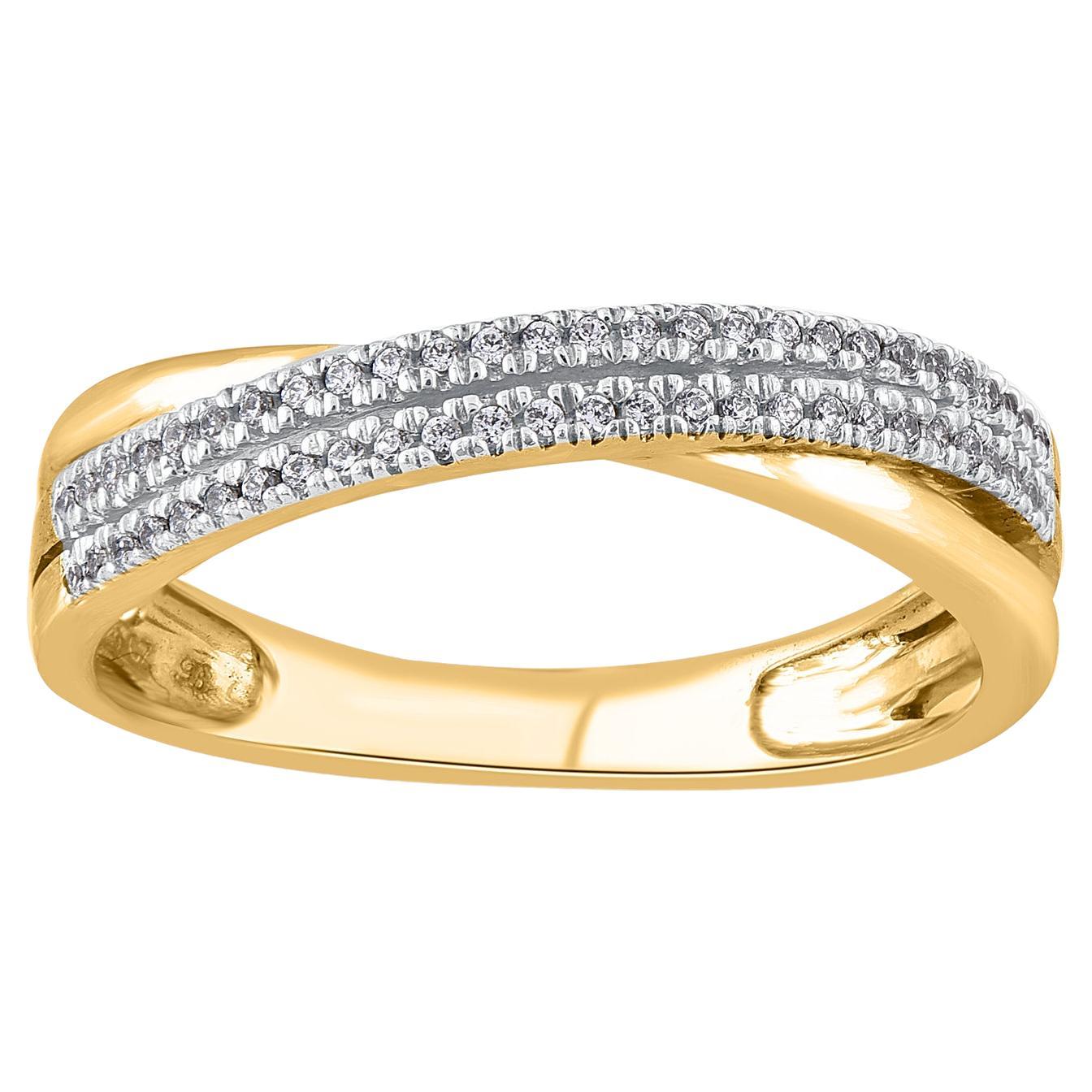 TJD 0.15 Carat Round Diamond 14 Karat Yellow Gold Crossover Band Ring ...