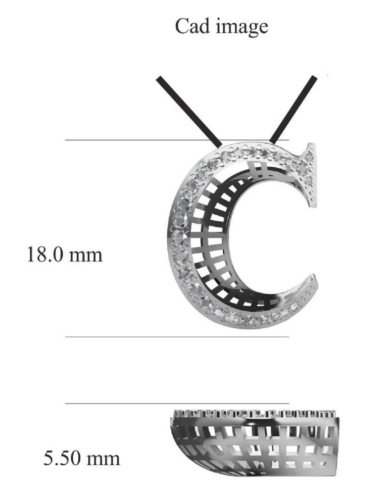 TJD 0.25 Carat Diamond 18 Karat White Gold C Initial 3D Alphabet Charm ...