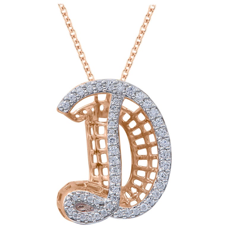 TJD 0.25 Carat Diamond 18 Karat Rose Gold D Initial 3D Alphabet Charm ...