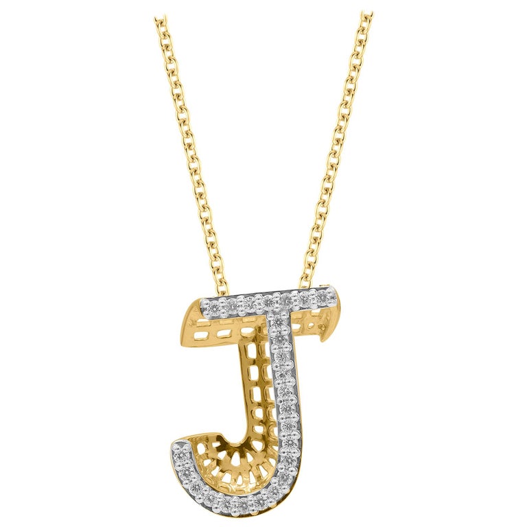 TJD 0.25 Carat J' Initial 3D Alphabet Diamond Pendants in 18 Karat ...