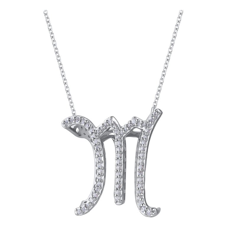 TJD 0.25 Carat M' Initial 3D Alphabet Diamond Pendants in 18 Karat ...