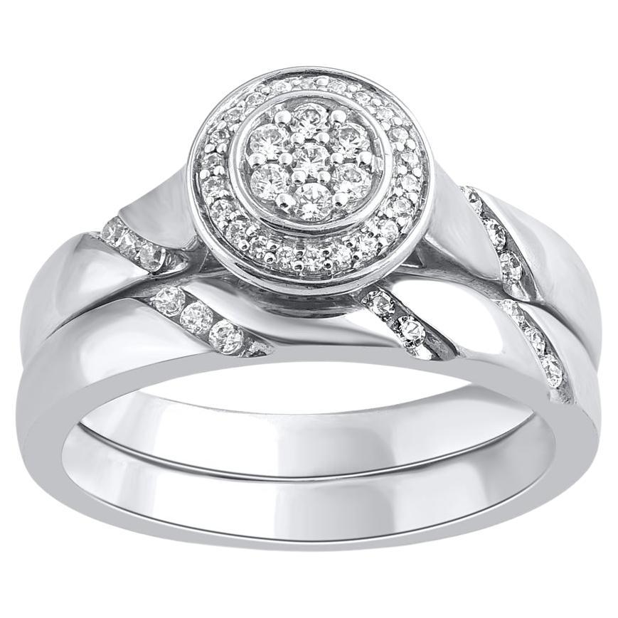 TJD 0.25 Carat Natural Round Cut Diamond 14KT White Gold Swirl Frame ...