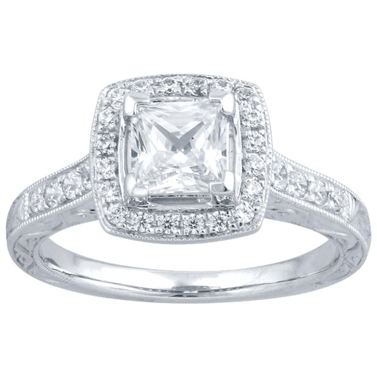 TJD 1.10Carat Round and Princess Cut Diamond 18K White Gold Square ...