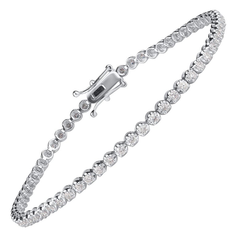 Tjd 1 50 Carat Diamond 18 Karat White Gold Classic Tennis Bracelet For