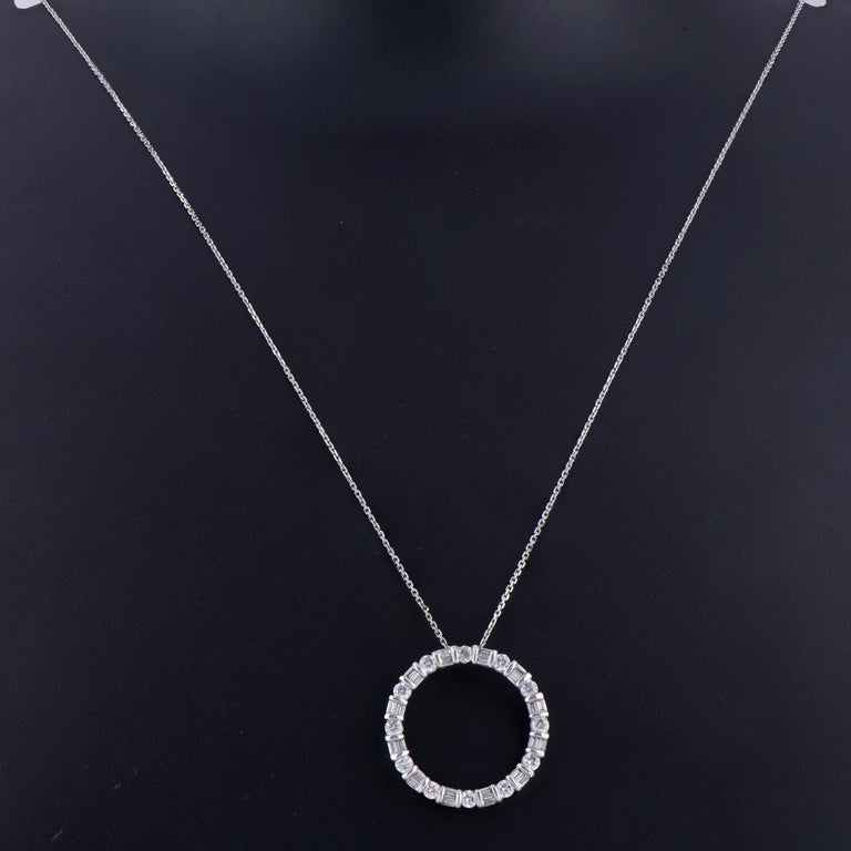 TJD 1Carat Alternate Round and Baguette Diamond 14K White Gold Open ...