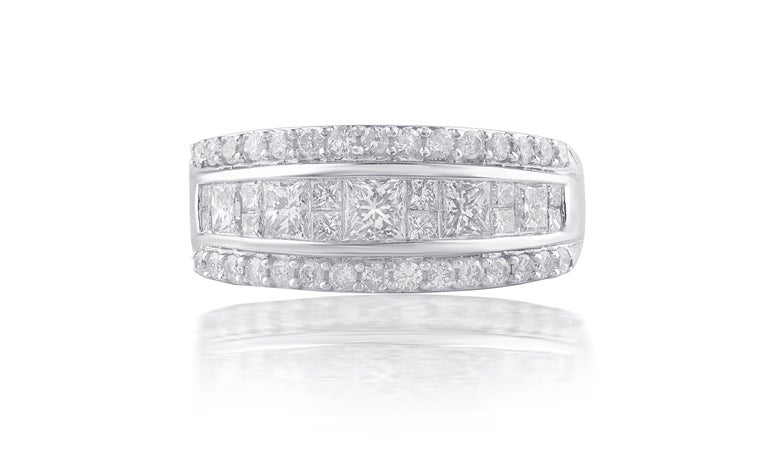 TJD 2.00 Carat Round and Princess Diamond 10 Karat White Gold 3-Row ...