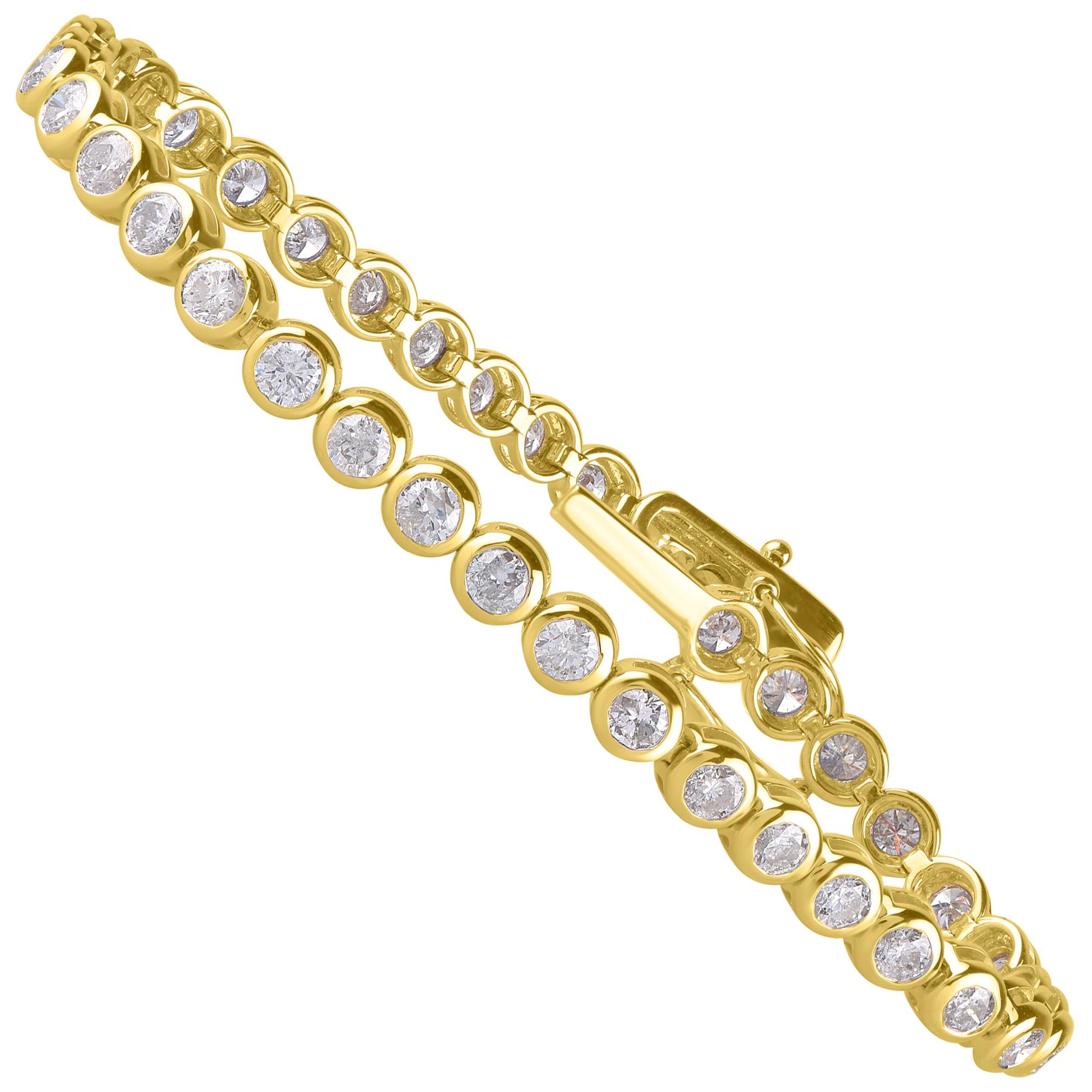 Tjd 2carat Round Diamond 14 Karat Yellow Gold Bezel Set Diamond Tennis