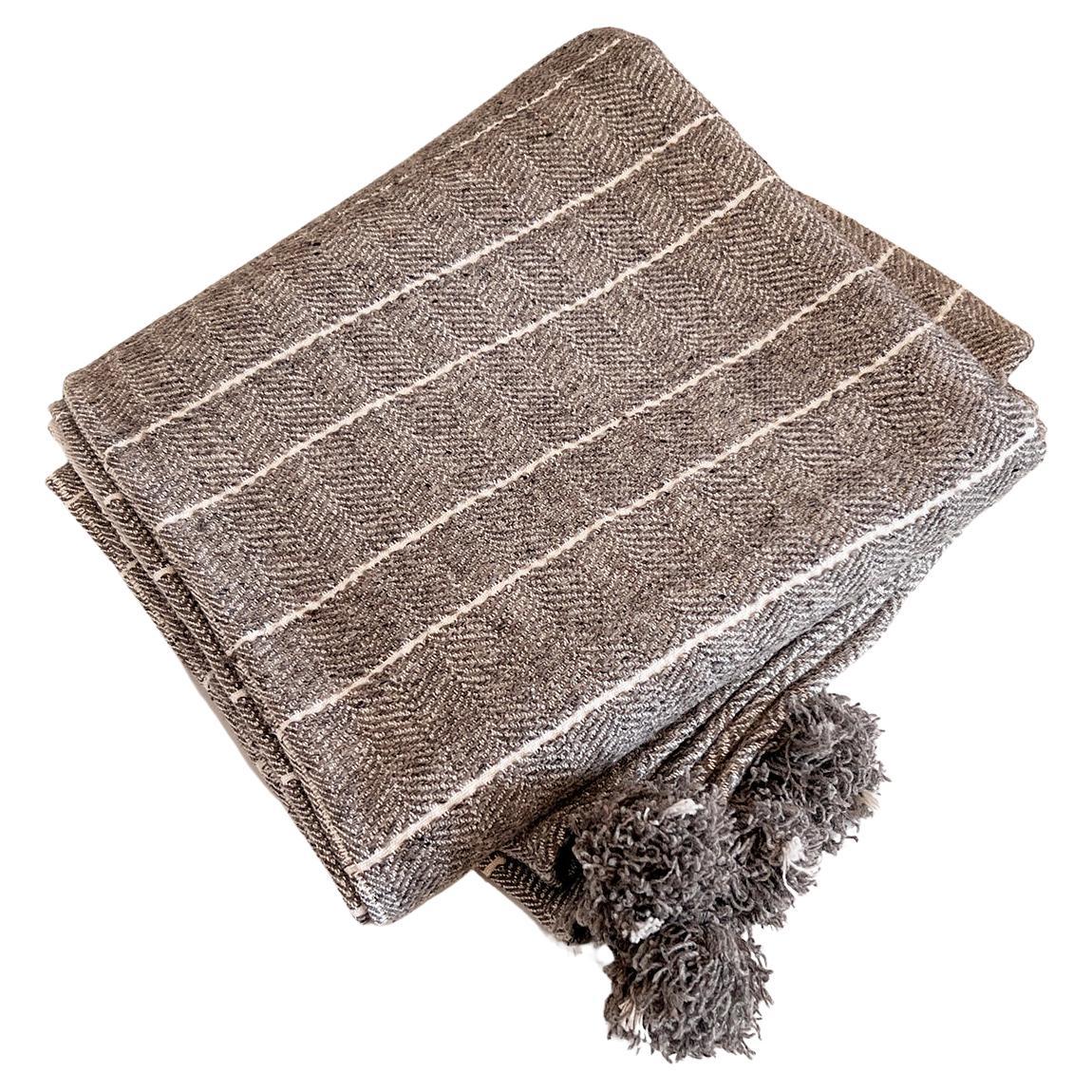 Walnut Dark Brown Handloom Throw / Blanket in Handspun Yak and Stripes ...