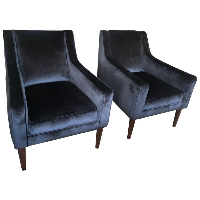 To Drool Over Pair of Luxurious Black Velvet Mid-Century Modern Club ...