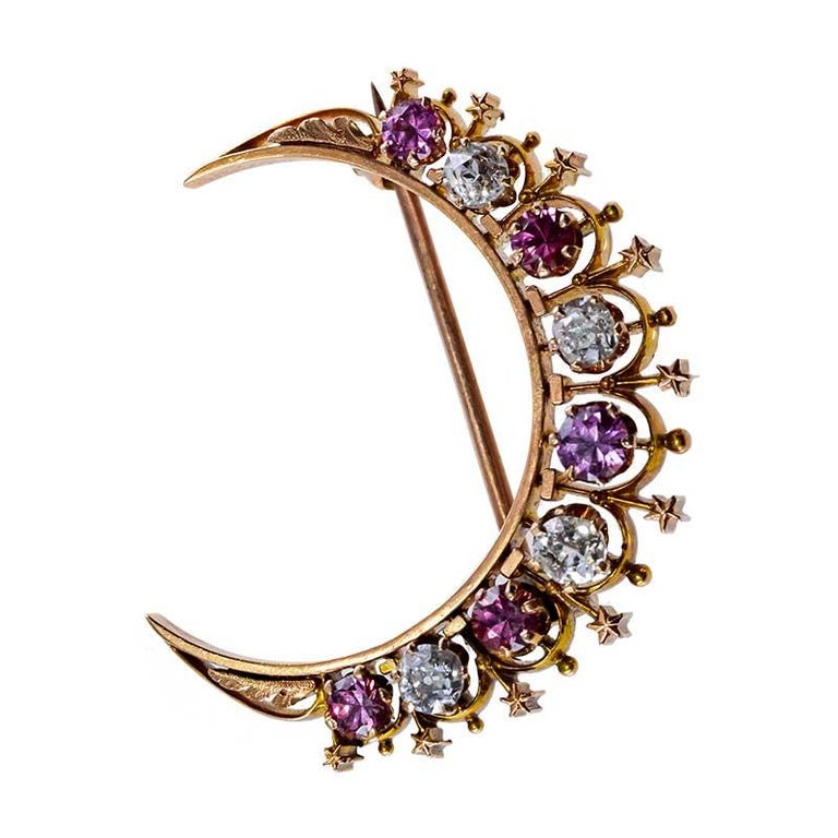 To The Moon Alice Hand Constructed Crescent Moon Pin with Diamonds ...