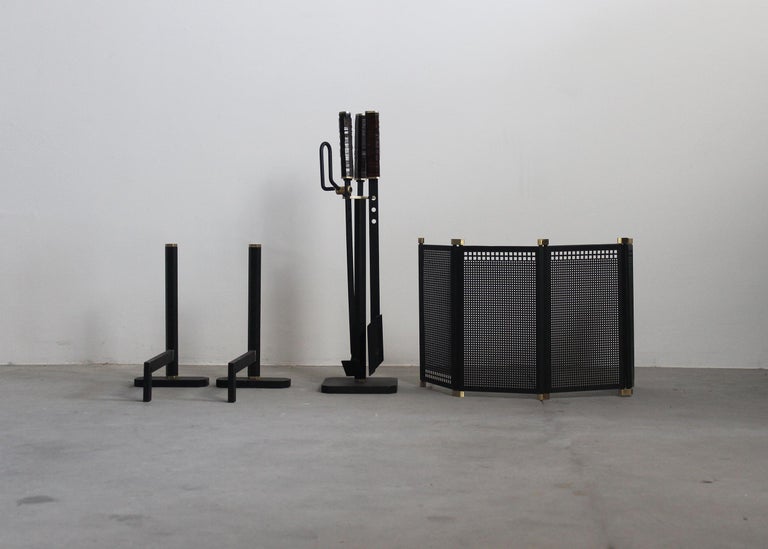 Tobia and Afra Scarpa Fireplace Set in Iron and Brass by Dimensione ...