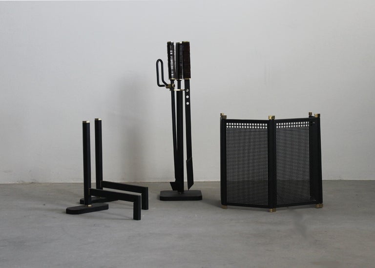 Tobia and Afra Scarpa Fireplace Set in Iron and Brass by Dimensione ...